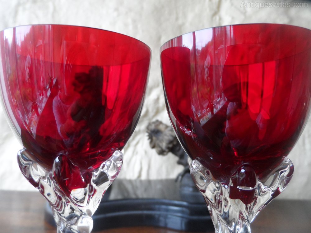 Antiques Atlas - Lovely Vintage Pair Of Ruby Glasses Twisted Stem ...