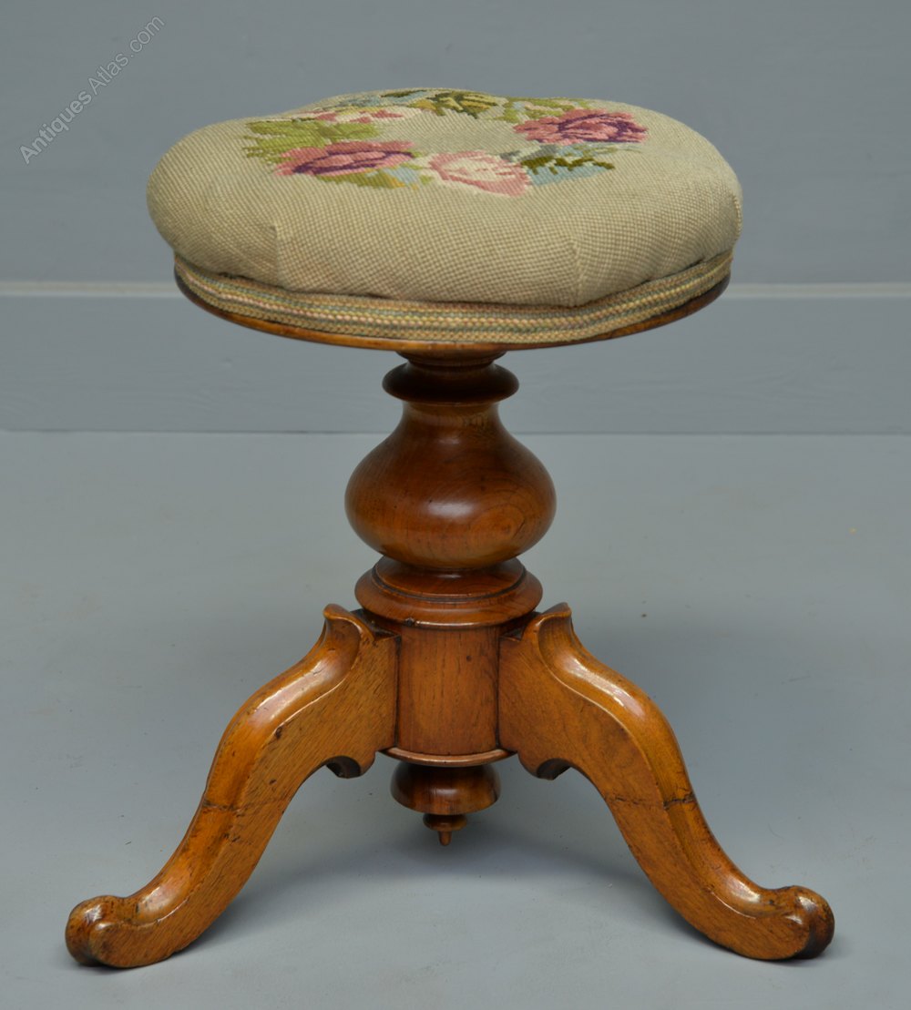 Pretty Victorian Walnut Adjustable Piano Stool - Antiques Atlas