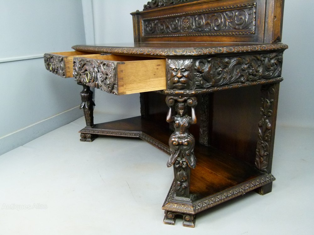 Renaissance Revival Carved Oak Side Table - Antiques Atlas
