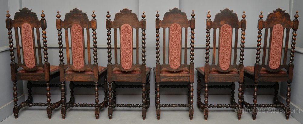 Set Of Six Carolean Style Carved Oak Dining Chairs as510a700 - Antiques ...