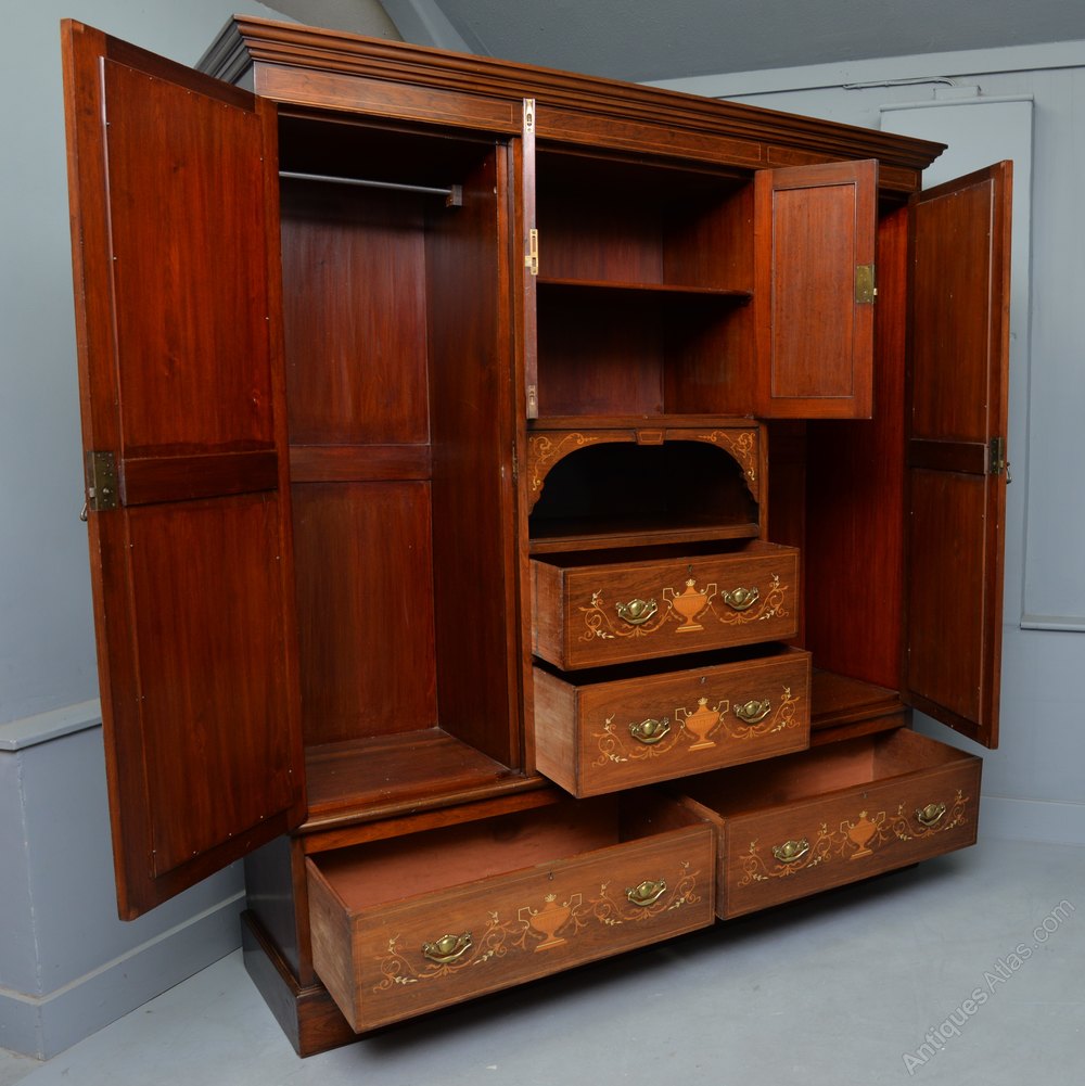 Sheraton Revival Rosewood Inlaid Wardrobe as510a619 - Antiques Atlas