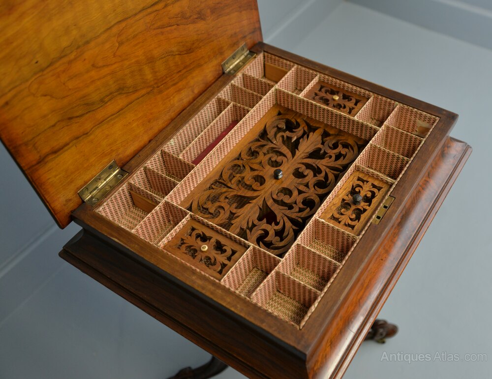Victorian Burr-Walnut Sewing Work Table as510a780 - Antiques Atlas