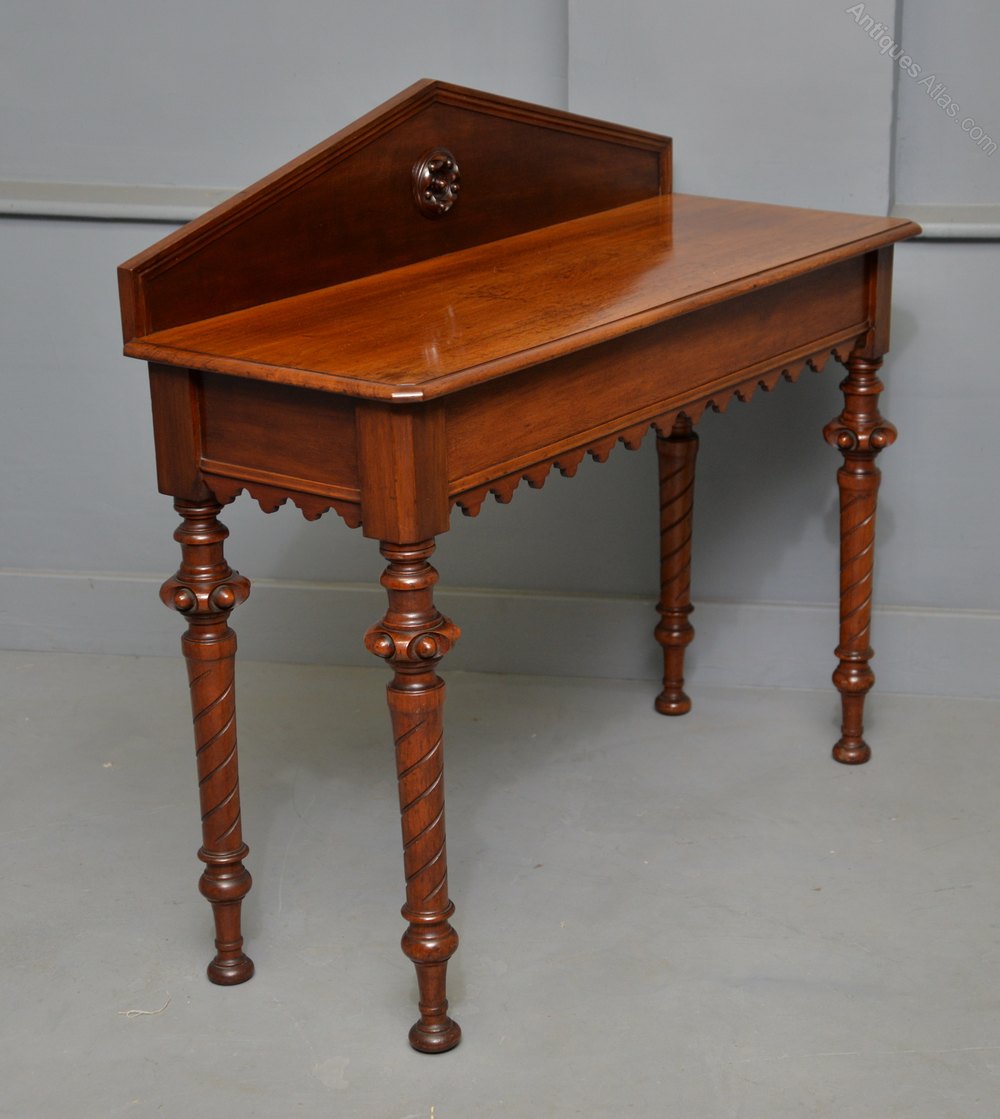 Victorian Walnut Gothic Revival Hall Side Table as510a687 - Antiques Atlas