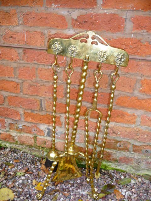 Antiques Atlas - Antique Brass Fire Set On Stand C1850 4 Pieces