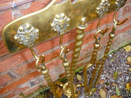 Antiques Atlas - Antique Brass Fire Set On Stand C1850 4 Pieces