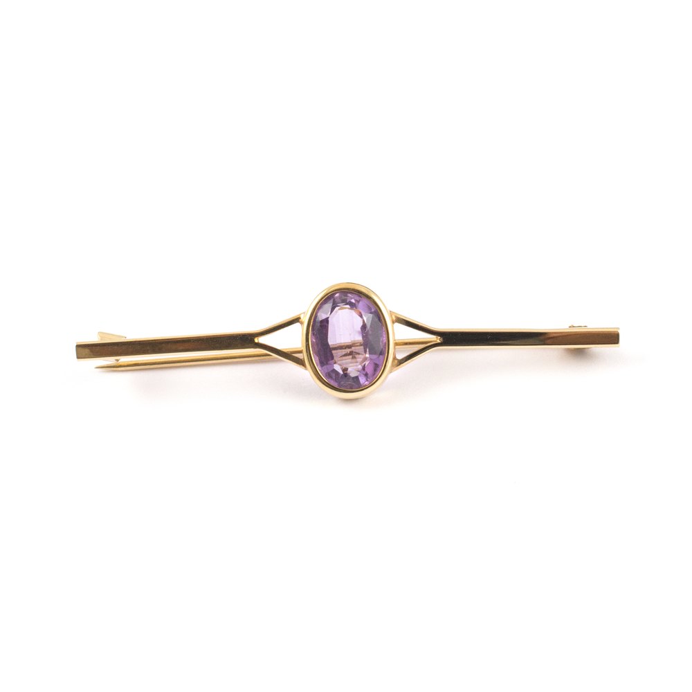 Antiques Atlas - 9ct Gold Amethyst Bar Brooch Vintage Jewellery
