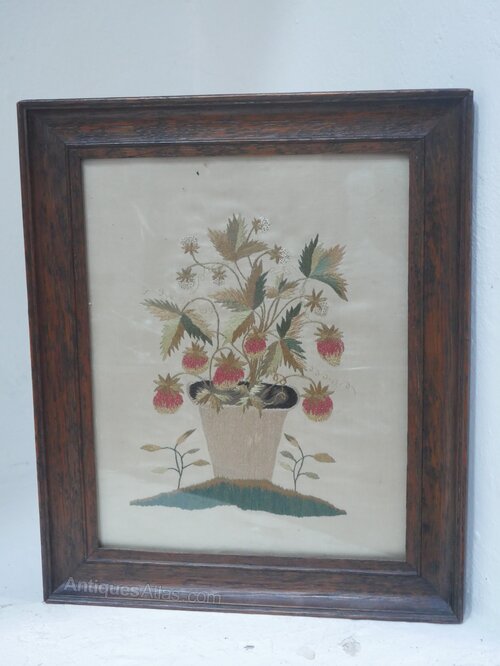 Antiques Atlas - Needlework A Pot Of Strawberries as789a3012