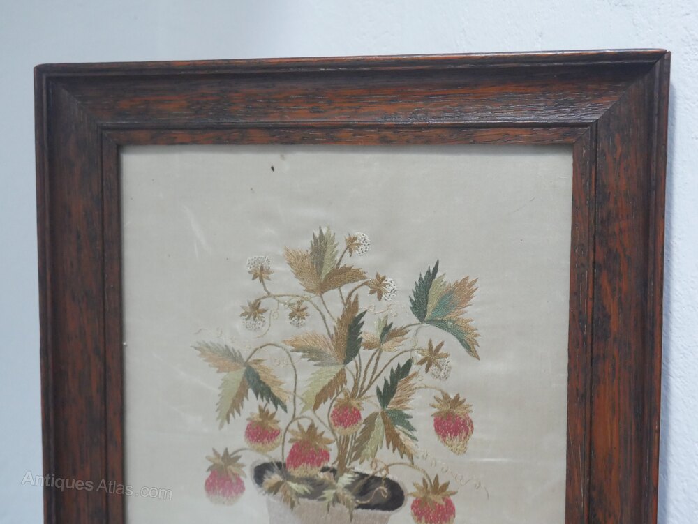 Antiques Atlas - Needlework A Pot Of Strawberries as789a3012