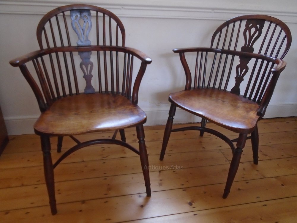 Pair Regency Yew Windsor Chairs - Antiques Atlas