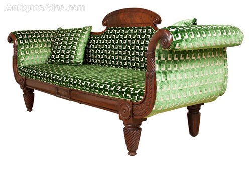 A Regency Double Scroll Ended Mahogany Sofa Re Upholstered - Antiques Atlas