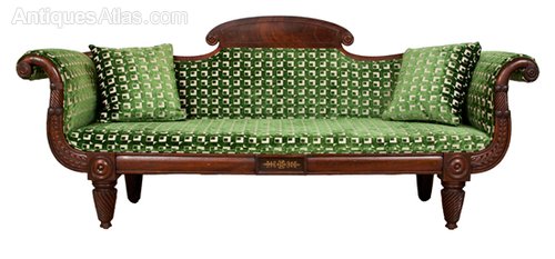 A Regency Double Scroll Ended Mahogany Sofa Re Upholstered - Antiques Atlas