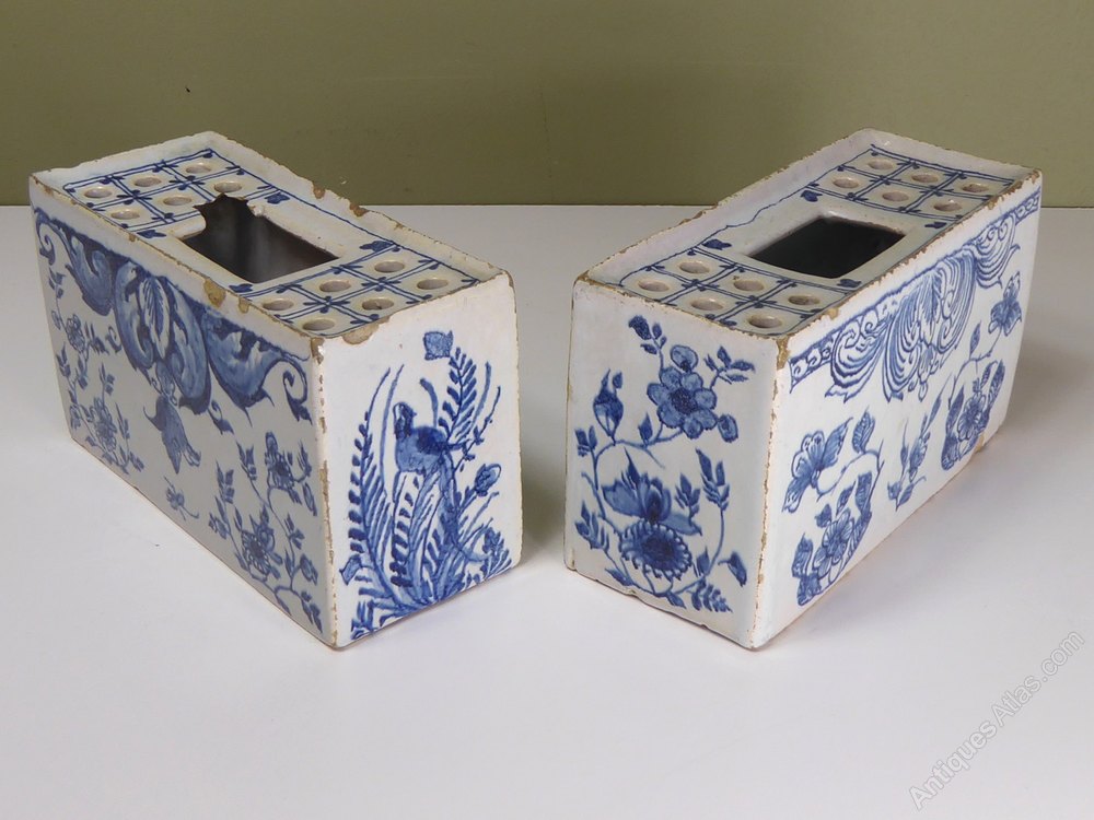 Antiques Atlas - Pair Of 18th C Delft Flower Bricks