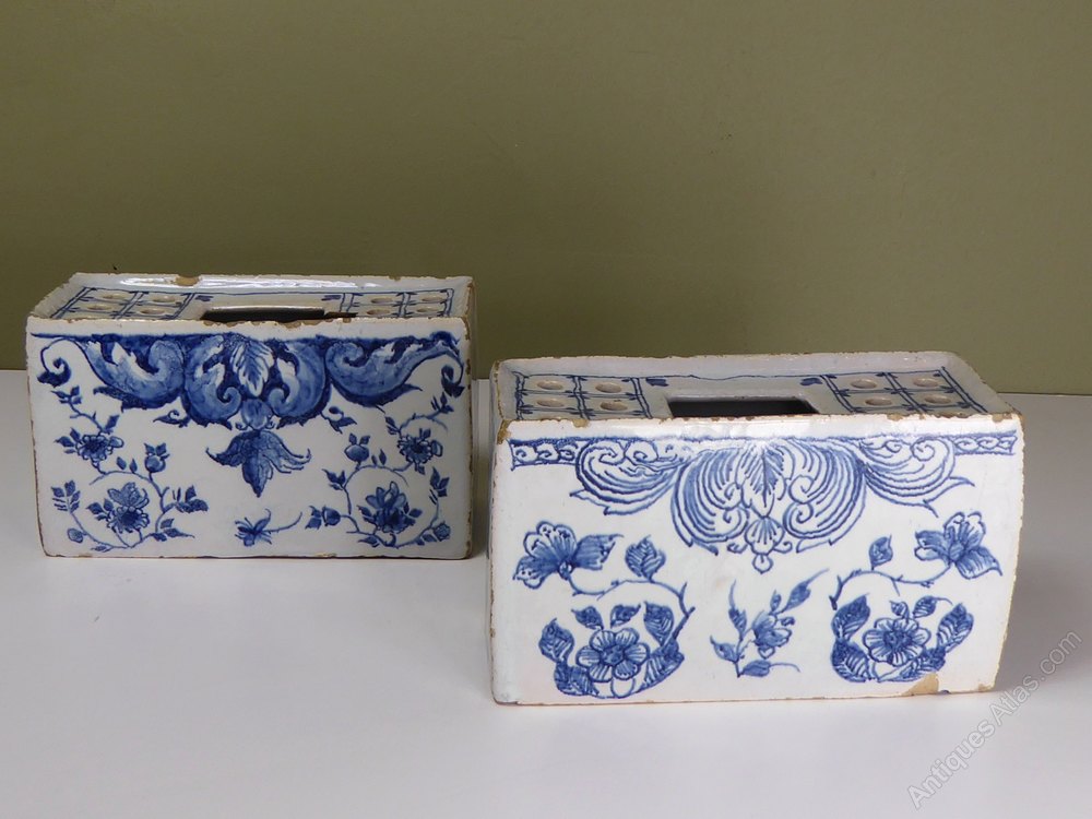 Antiques Atlas - Pair Of 18th C Delft Flower Bricks