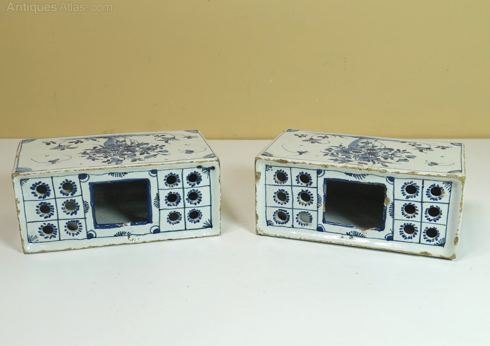 Antiques Atlas - Pair Of 18th C London Delft Flower Bricks