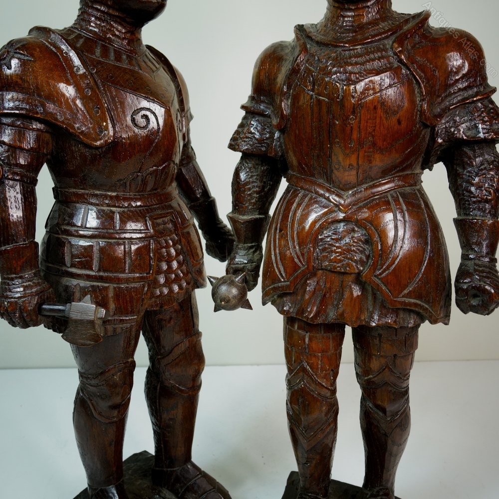 Antiques Atlas - Pair Of 19th C Carved Oak Knights