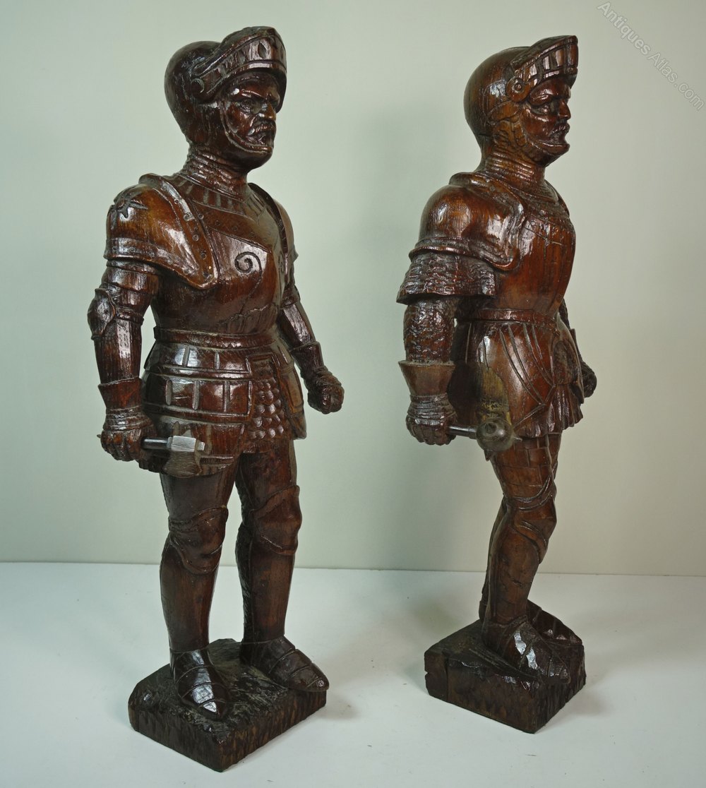 Antiques Atlas - Pair Of 19th C Carved Oak Knights