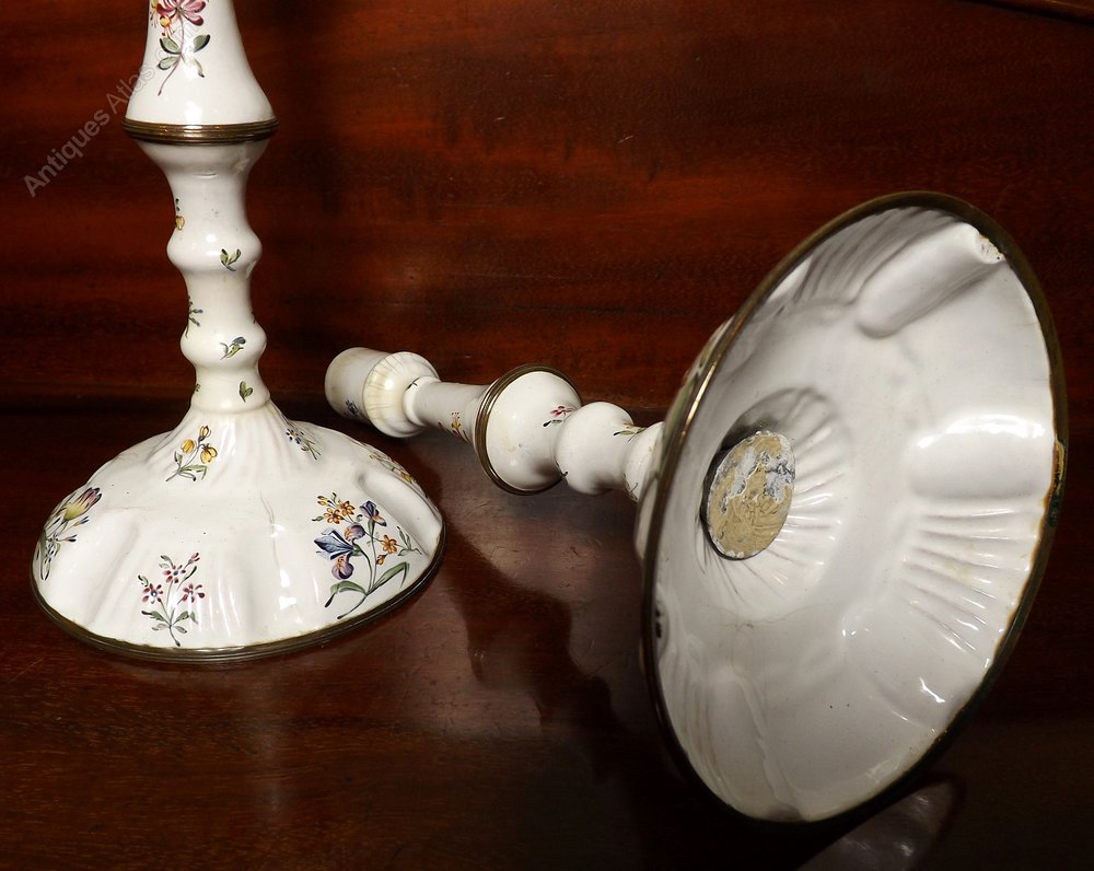 Antiques Atlas - Pair Of Bilston Enamel Candle Sticks