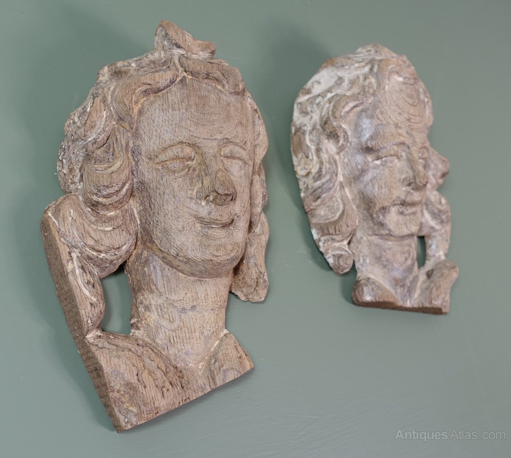 Antiques Atlas - Pair Of Carved Oak Heads C1700