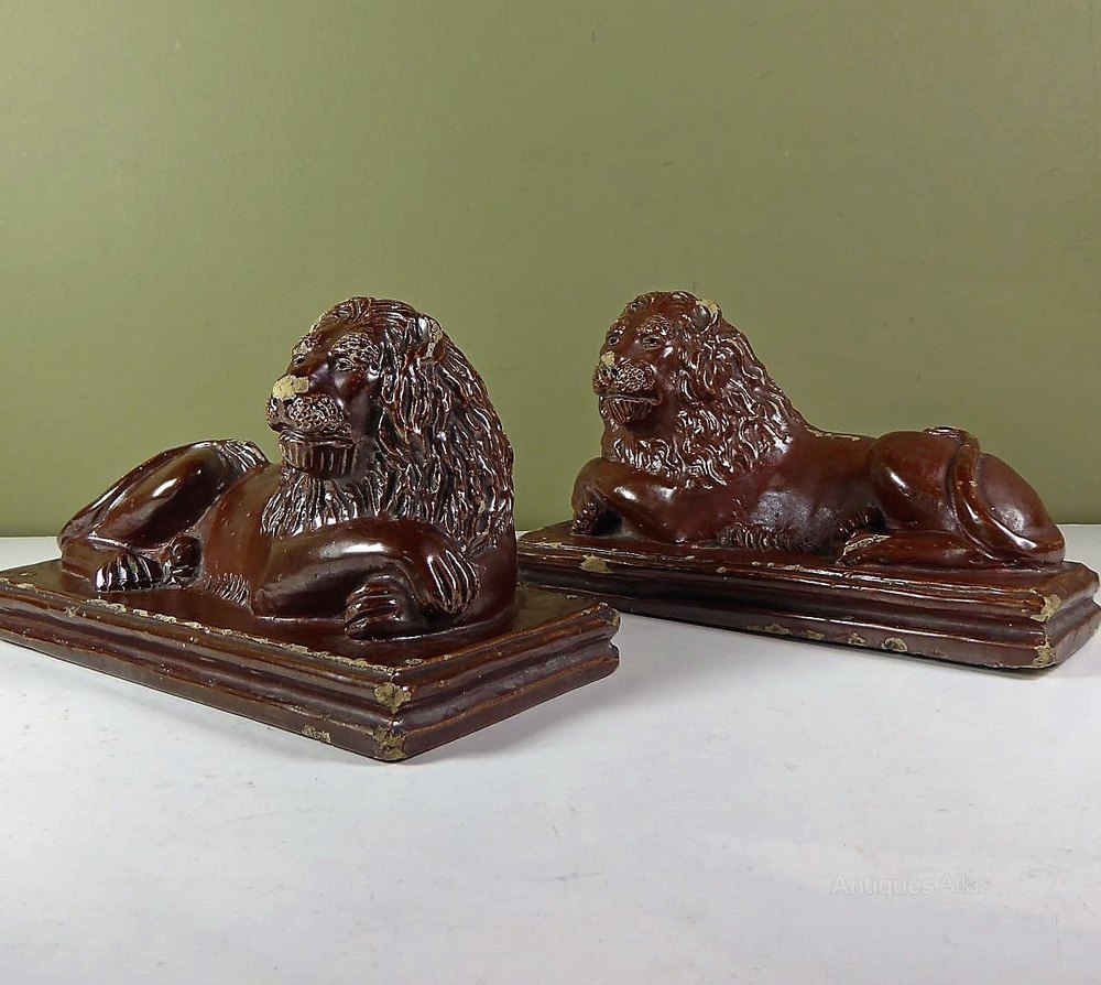 Antiques Atlas - Pair Of Salt Glazed Lions