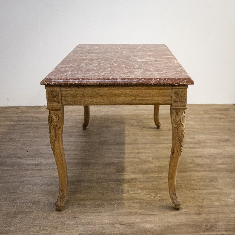 French Bleached Oak Marble Topped Centre Table - Antiques Atlas