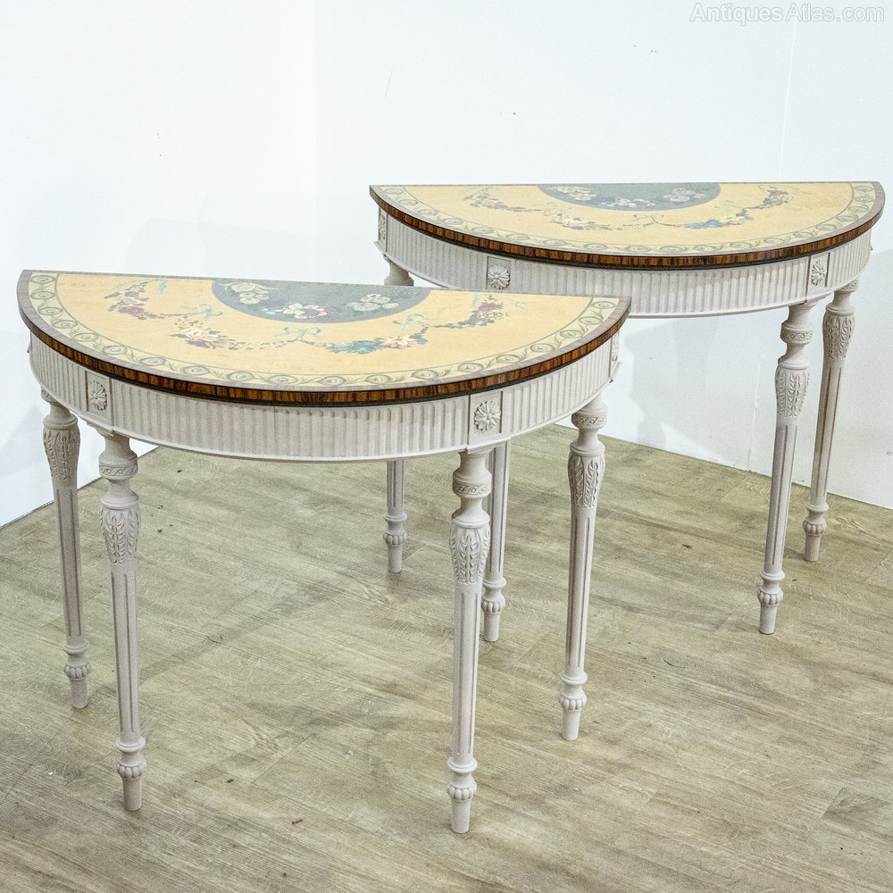 Antiques Atlas - Painted Pair Of Demi Lune Tables
