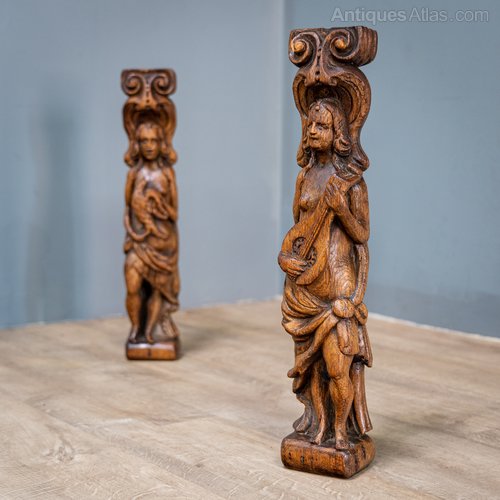 Antiques Atlas - Pair Of Bird & Lute Carved Figures