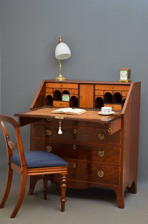 Fine And Narrow Regency Mahogany Bureau as006a3453 / Sn3536 - Antiques ...