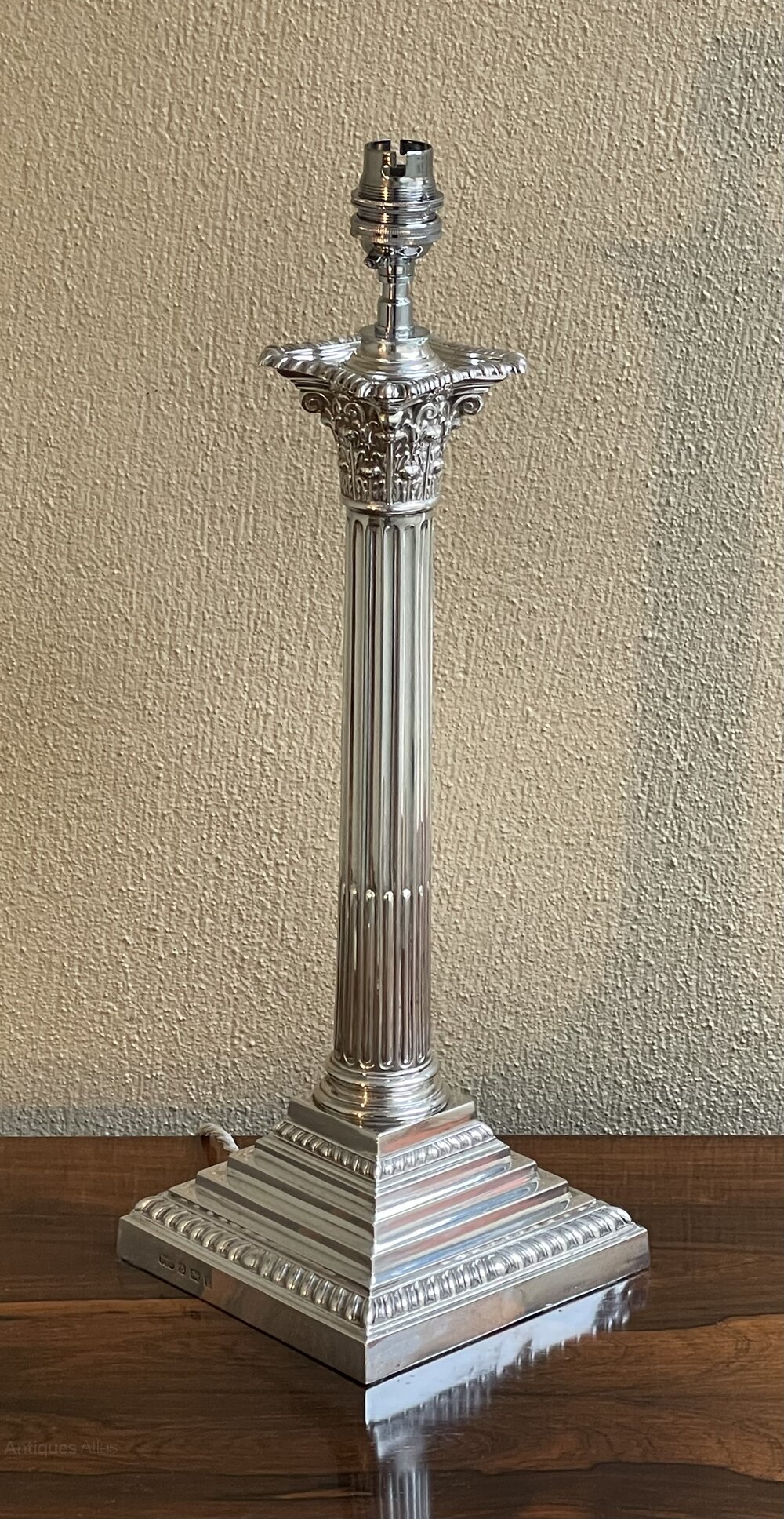 Antiques Atlas - Edwardian Silver Corinthian Column Table Lamp as824a2836