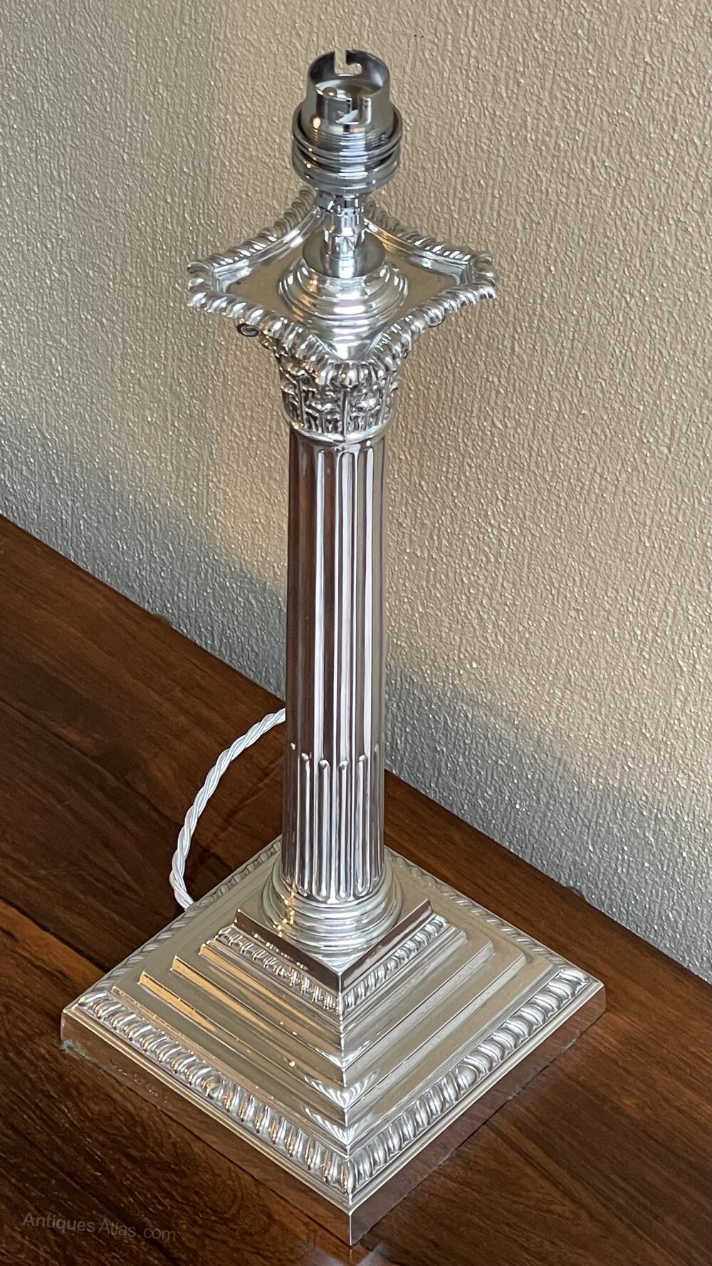 Antiques Atlas - Edwardian Silver Corinthian Column Table Lamp as824a2836