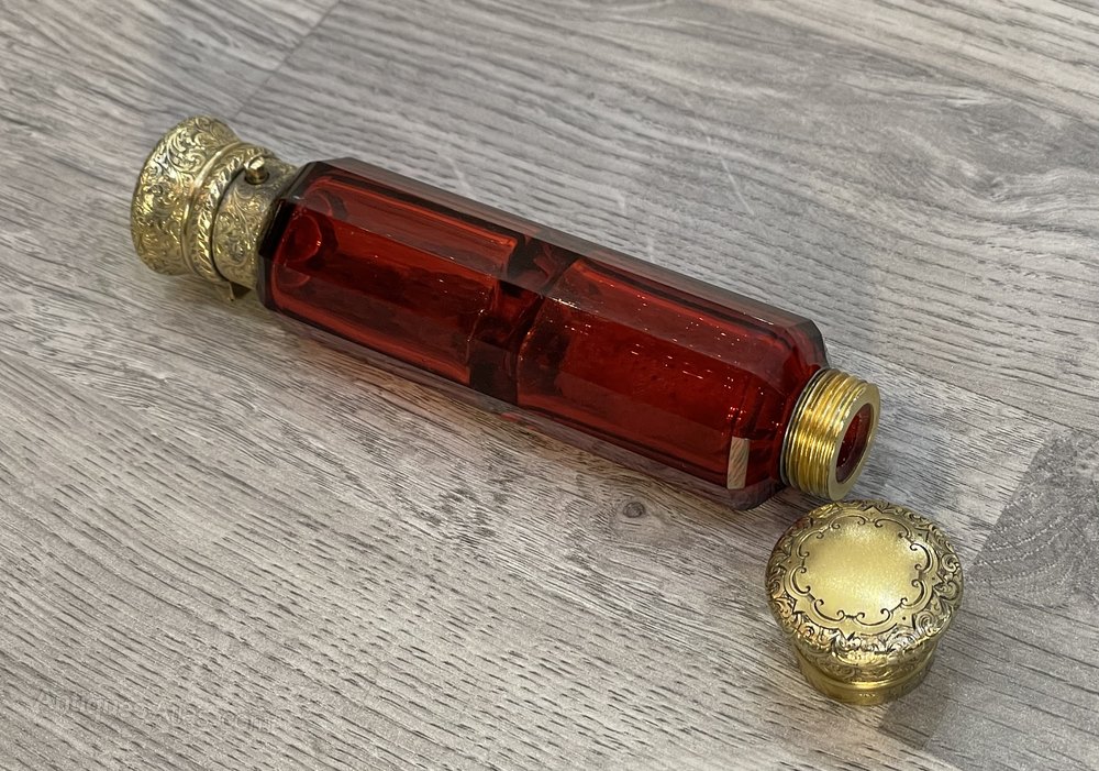 Antiques Atlas - Ruby Glass & Silver Gilt Double Ended Scent Bottle