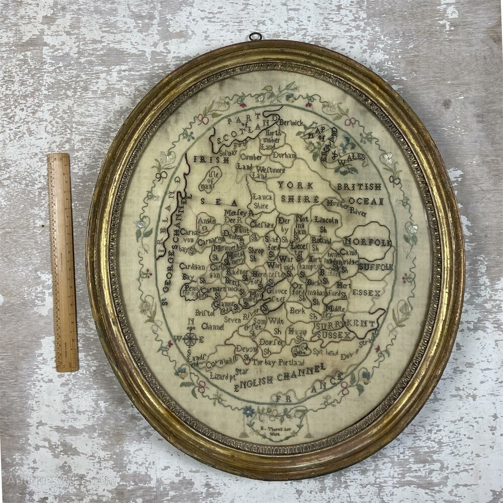Antiques Atlas - Georgian Map Sampler Stitched By E Thorns. as1110a083