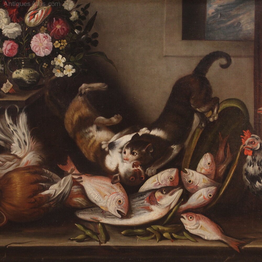 Antiques Atlas - Great Painting Still Life With Animals And Flowers ...
