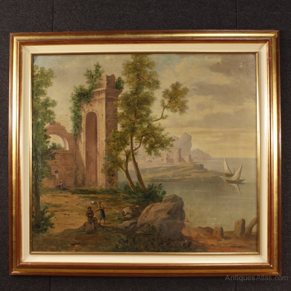 Antiques Atlas - Italian Seascape Painting Oil On Canvas