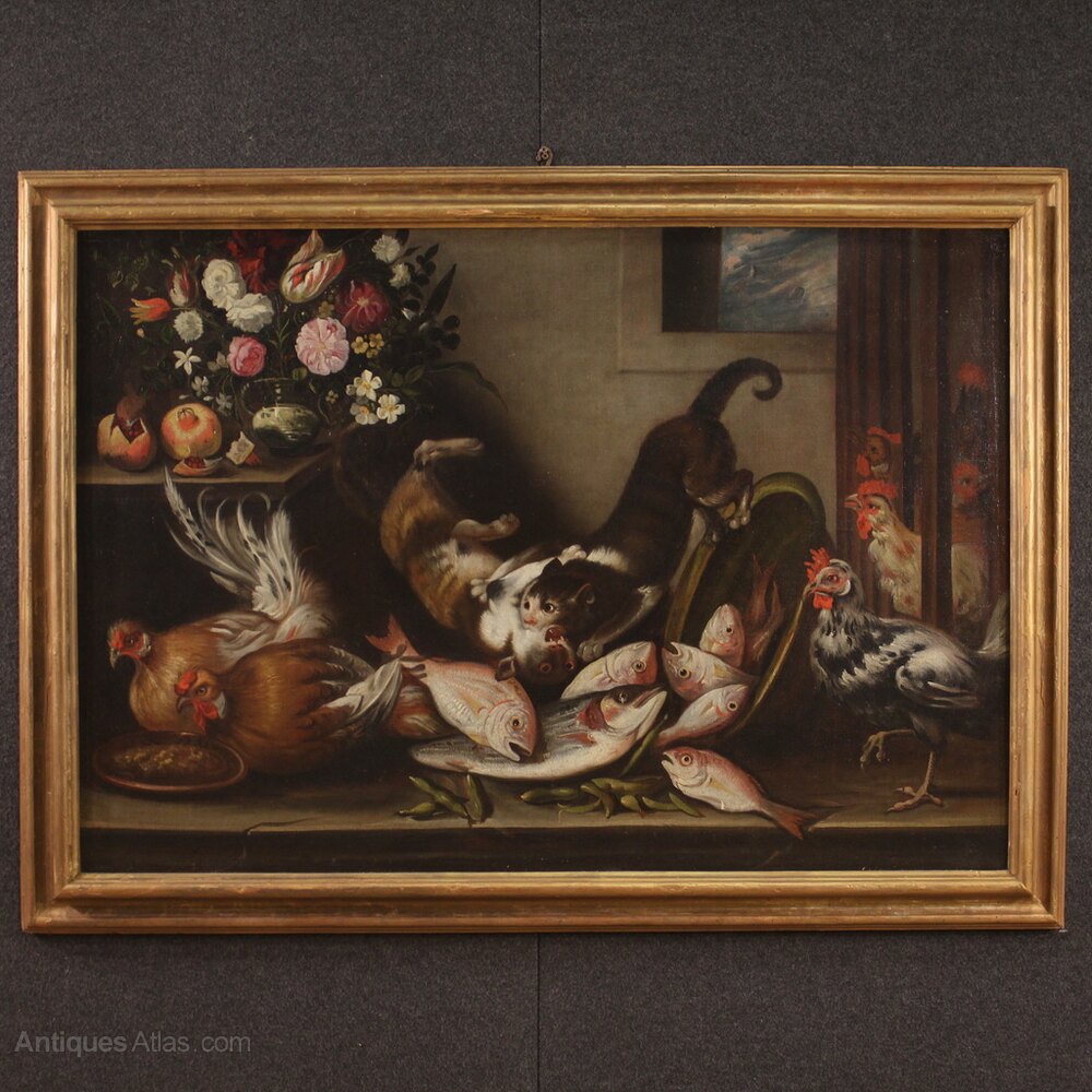 Antiques Atlas - Italian Painting Still Life Animals Flowers Fruit ...