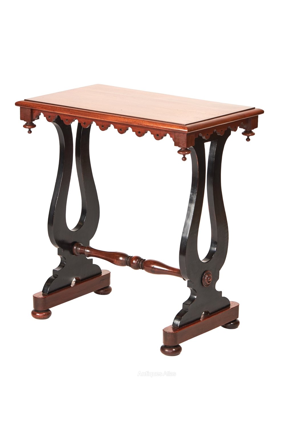 W1V Mahogany & Ebonised Lyre End Support Table, - Antiques Atlas