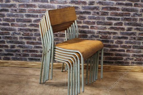 Antiques Atlas - Metal Frame Stacking Chairs With Plywood Seats