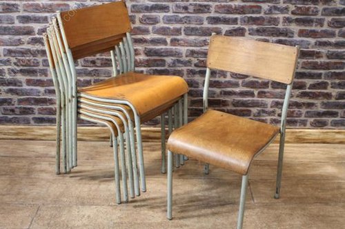 Antiques Atlas - Metal Frame Stacking Chairs With Plywood Seats