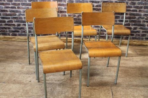 Antiques Atlas - Metal Frame Stacking Chairs With Plywood Seats