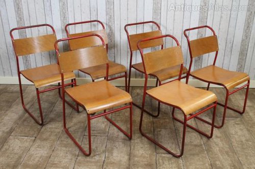 Antiques Atlas - Old Vintage Stacking Chairs With Red Frames as175a1319 ...