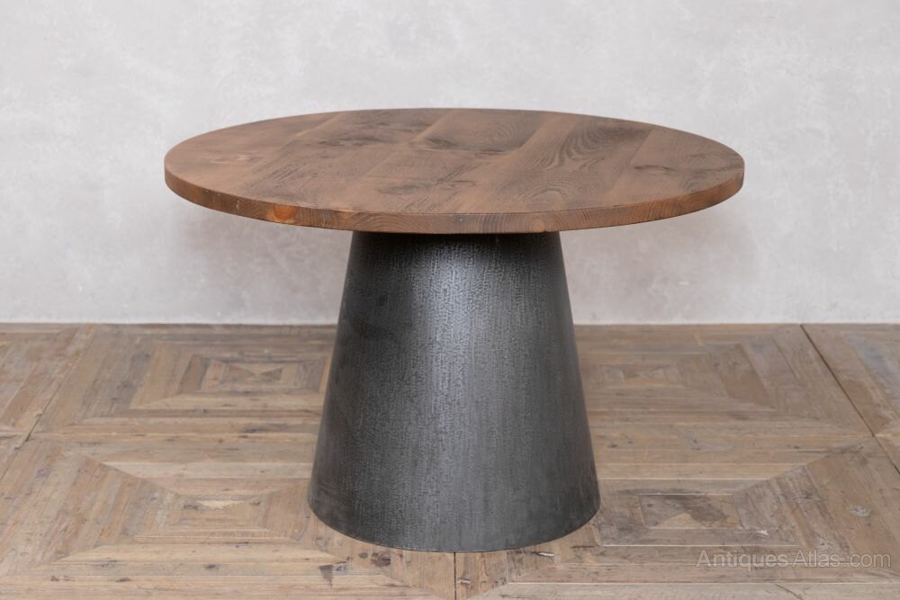 Antiques Atlas - Round Vintage Dining Table With Pine Top And Metal ...