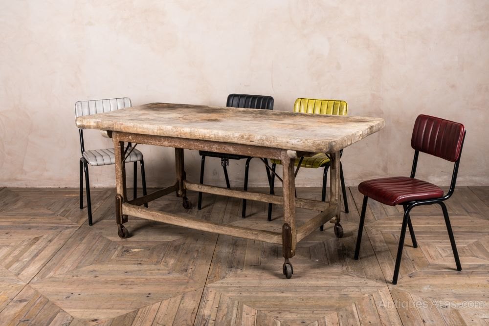 Vintage Butchers Block Table With Oak Base - Antiques Atlas