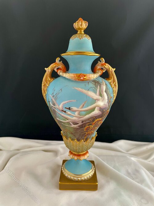 Antiques Atlas - Royal Worcester Swans Vase Signed C Baldwyn