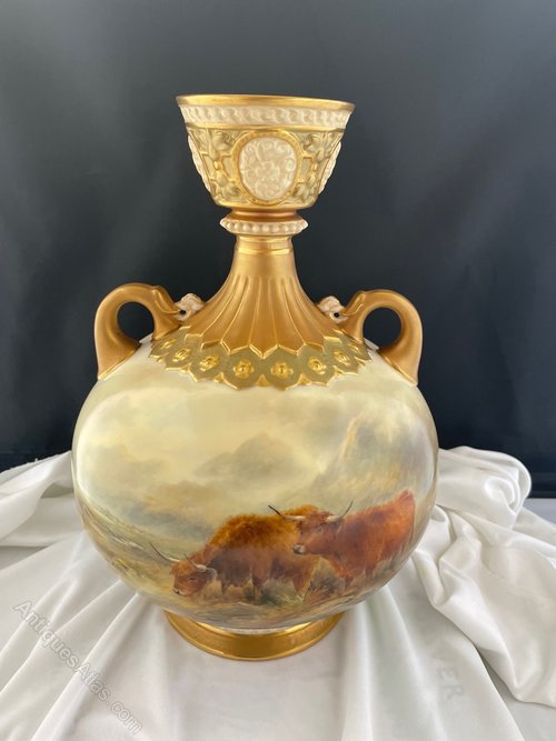 Antiques Atlas - Royal Worcester Cattle Vase Signed John Stinton
