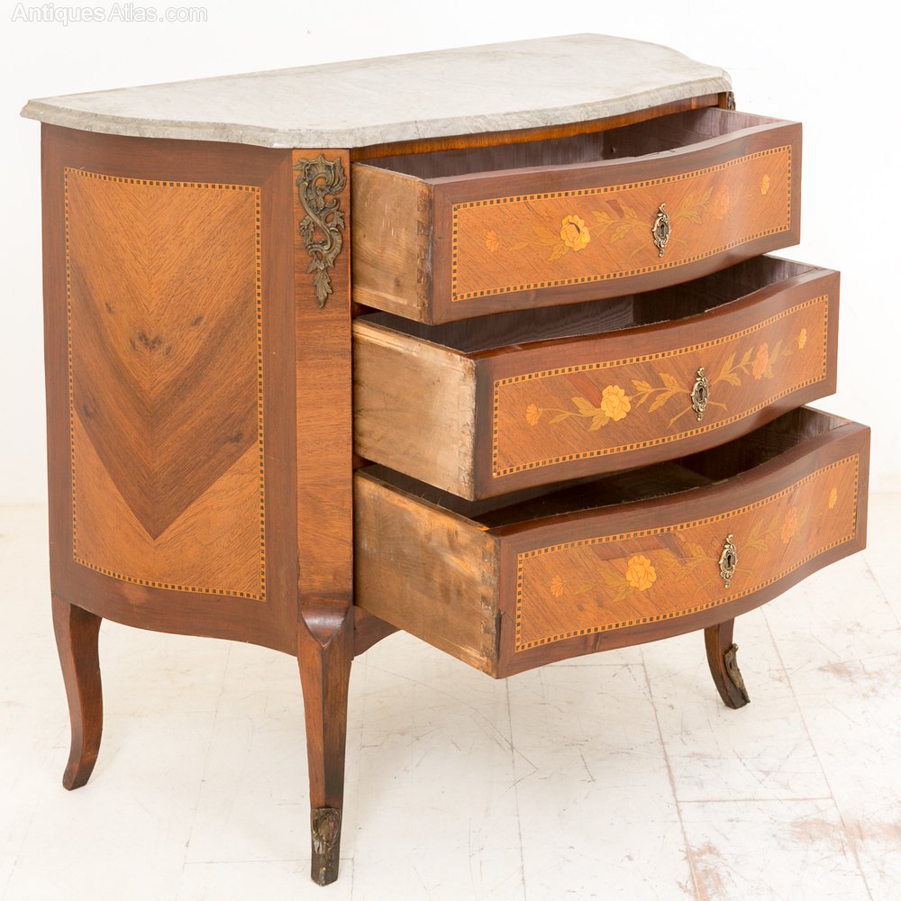 Very Pretty French Inlaid Marble Top Commode - Antiques Atlas