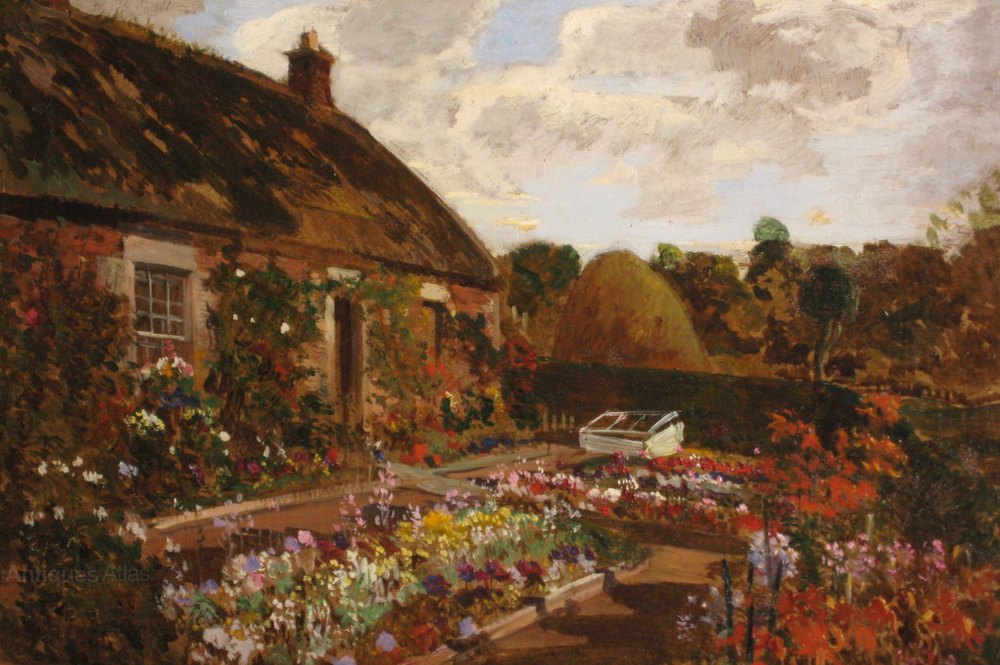 Antiques Atlas - Cottage Garden Oil By Robert Noble RSA