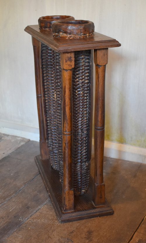 Unusual Oak And Wicker Stick Stand - Antiques Atlas