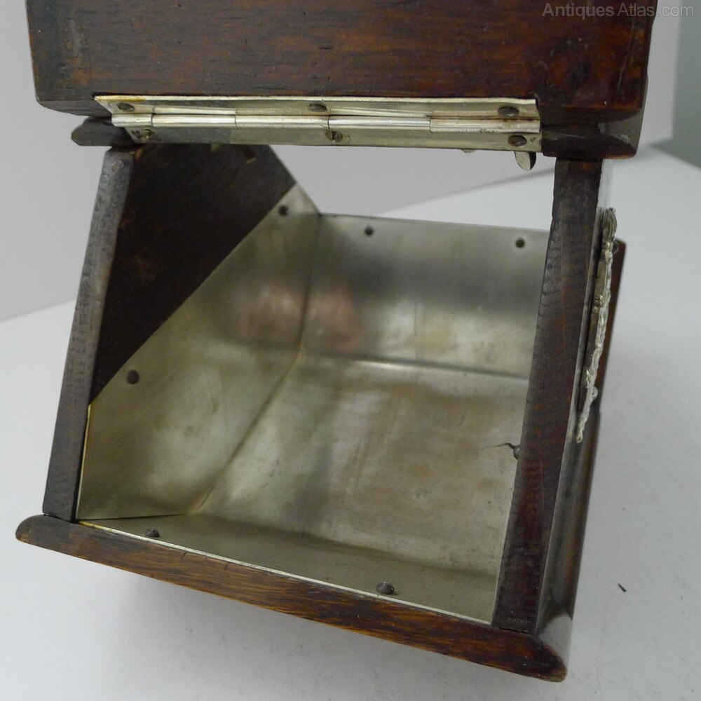 Antiques Atlas - Antique English Oak And Silver Plate Biscuit Box ...