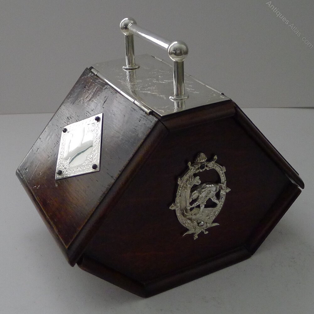Antiques Atlas - Antique English Oak And Silver Plate Biscuit Box ...