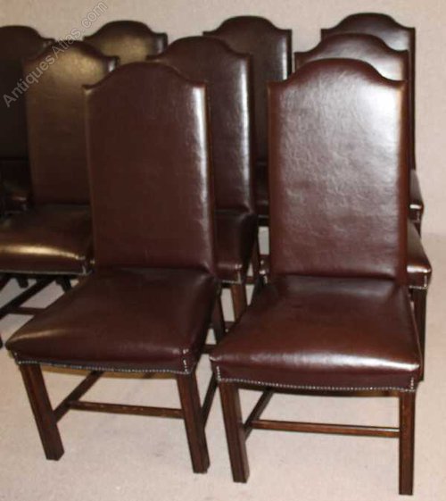 Antiques Atlas - 10 Brown Leather Upright Dining Chairs