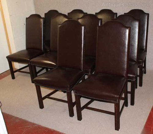 Antiques Atlas - 10 Brown Leather Upright Dining Chairs